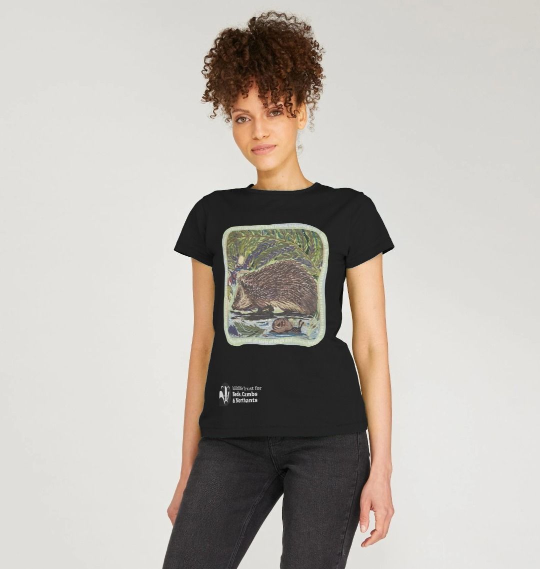 'Arty Hedgehog' ladies fit T-Shirt – Wildlife Trust BCN Shop